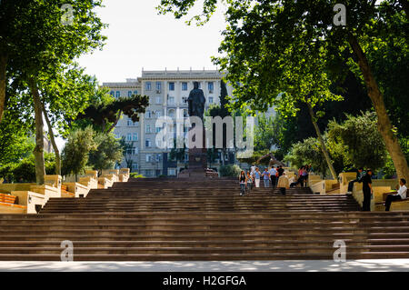 Azerbaijan, Baku. Nizami Park and statue in central Baku Stock Photo ...