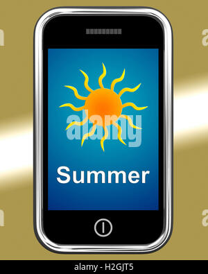 Summer On Phone Means Summertime Season Stock Photo - Alamy
