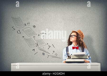 Crazy Beautiful Female Writer Typewriter Stock Photo - Alamy