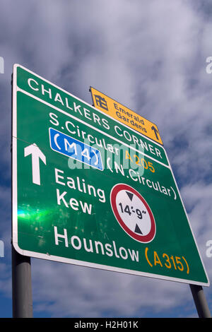 road sign on approach to chalkers corner, southwest london, england ...