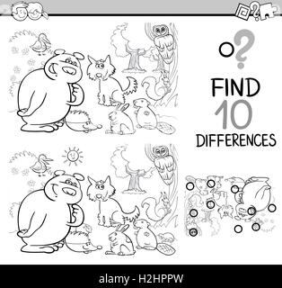 Forest animals find differences game. Educational kids games characters ...