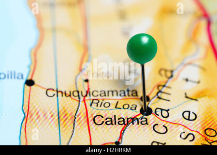Calama pinned on a map of Chile Stock Photo - Alamy