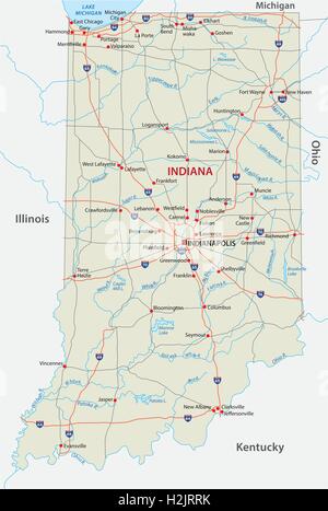 Indiana road and highway map. Vector illustration Stock Vector Image ...