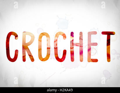 The word "Crochet" written in white 3D letters on a colorful background ...