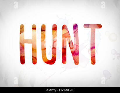 The word "Hunt" written in white 3D letters on a colorful background ...