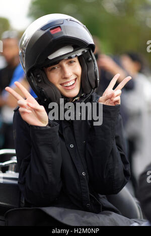 A guest poses during Paris Fashion Week Womenswear SS18 on September 26 ...