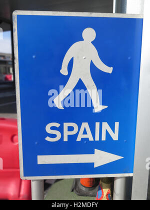 Sign in Gibraltar pointing the the pedestrian border crossing to Spain ...
