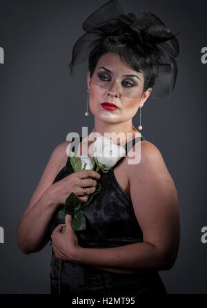 Widow At Funeral. Beautiful retro woman Stock Photo - Alamy