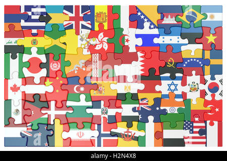 Jigsaw puzzle pieces with national flags, illustration, symbolic image ...