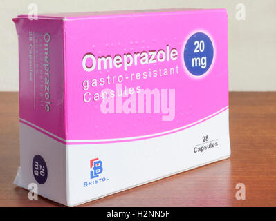 Stock photo of Omeprazole gastro-resistant hard capsules and box. 20mg ...
