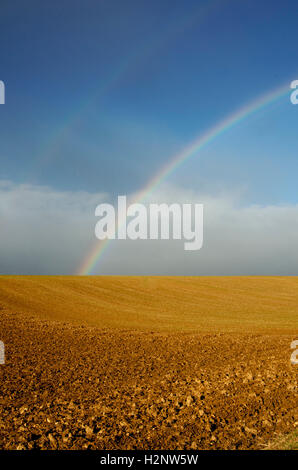 Rainbow over countryside, Region Auvergne, France, Europe Stock Photo ...