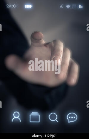 Man finger touching smart phone incoming message icon Stock Photo - Alamy