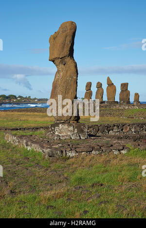 Ancient Moai statues on the coast of Rapa Nui (Easter Island Stock ...