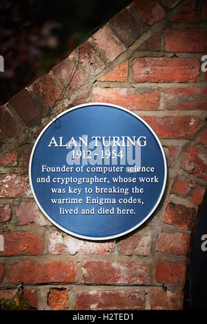 Alan Turing plaque. English Heritage blue plaque commemorating the ...