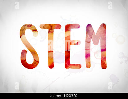 The word "Math" written in watercolor washes over a white paper ...