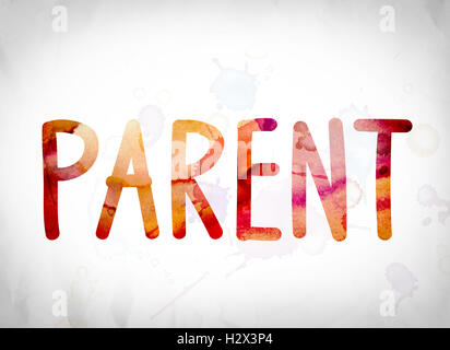 The word "Family" written in watercolor washes over a white paper ...