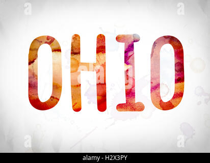 The word "Ohio" written in white 3D letters on a colorful background ...