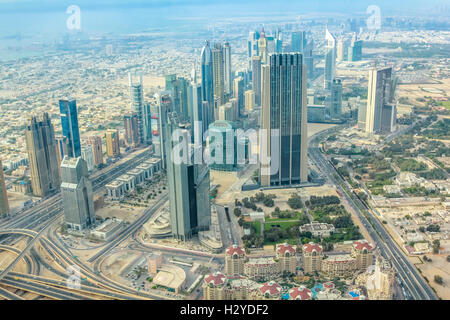 Panorama and aerial view of downtown Dubai in a summer day, United Arab ...