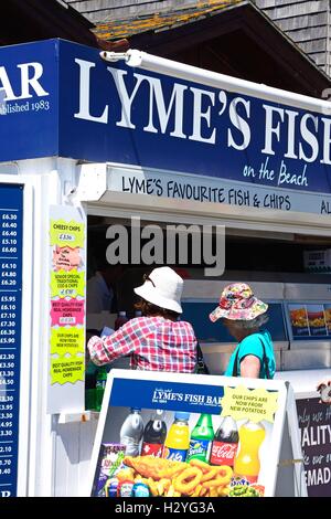 Front of Lyme's Fish Bar, a fish & chip shop in Lyme Regis, a popular ...