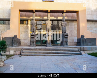 Syria. Entrance to the Aleppo National Museum. Basalt caryatids ...