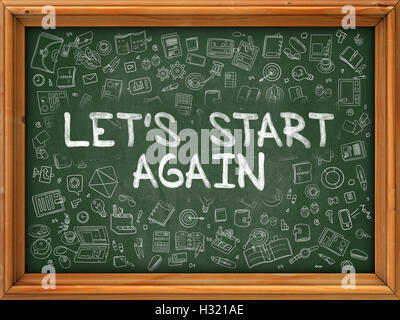 Green Chalkboard with Hand Drawn Lets Start Again with Doodle Icons ...