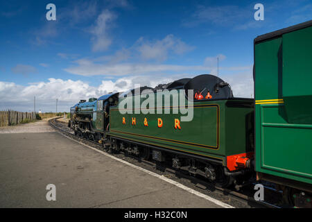 England, Kent, Dungeness. The miniature steam locomotive, 'Green ...