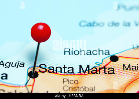 Santa Marta pinned on a map of America Stock Photo - Alamy