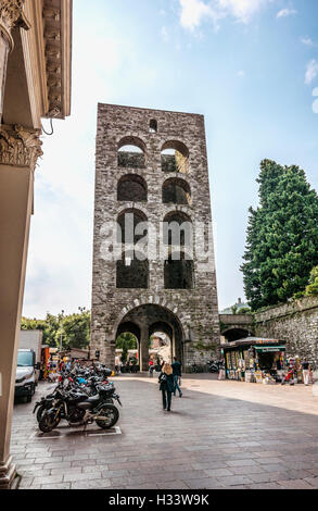 Medieval town gate tower, Torre di Porta Bruciata, Brescia, Italy Stock ...