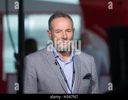Derek Hatton being interviewed at the AAC Arena in Liverpool during the ...