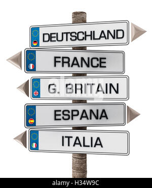 European Union license plates isolated on white background. 3D ...