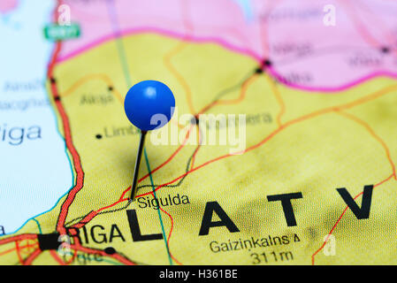 Sigulda pinned on a map of Latvia Stock Photo - Alamy