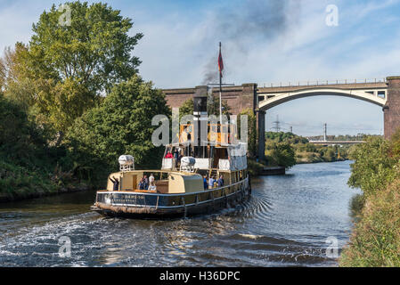 THe Daniel Adamson steam tug passing the swingbridge at Sutton Weaver ...