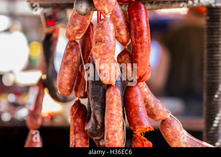 Party, artisan sausages in a medieval fair Stock Photo - Alamy