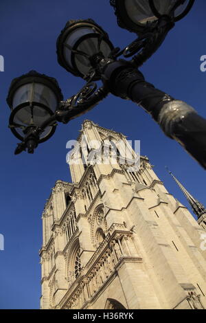 The bell towers of Notre Dame, the historic Gothic cathedral in Paris ...