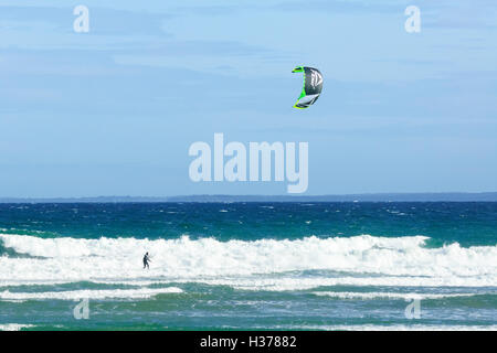 Kite surfer surfing at Seven Mile Beach, Gerroa, Illawarra Coast, New ...