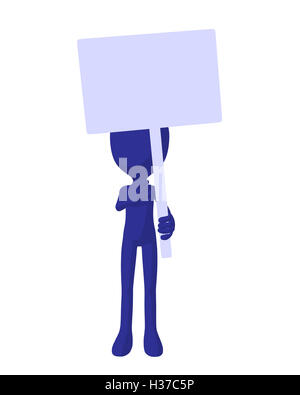 Cute Blue Silhouette Guy Holding A Blank Sign Stock Photo - Alamy