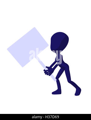 Cute Blue Silhouette Guy Holding A Blank Sign Stock Photo - Alamy