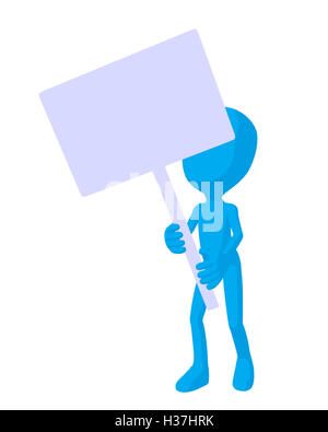 Cute Blue Silhouette Guy Holding A Blank Sign Stock Photo - Alamy