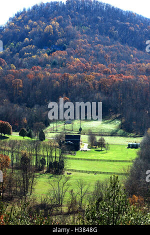 Virginia, USA. Landscape with houses, hills and woods in autumn colors ...