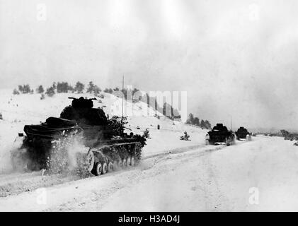 German tanks advance against Soviet settlements in October 1941. The ...