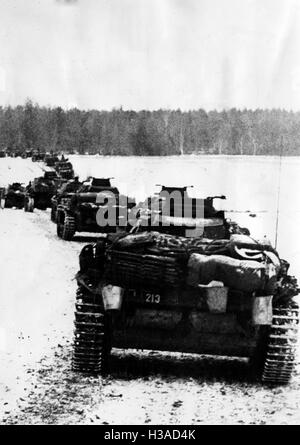 German tanks advance against Soviet settlements in October 1941. The ...