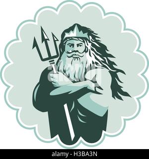 Illustration of triton mythological god arms crossed holding trident ...