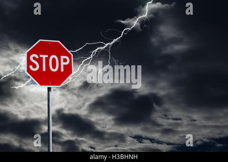 Conceptual stop sign with stormy background and copy space Stock Photo ...