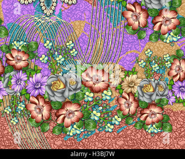 Colorful seamless spring plants pattern for design, background, ceramic ...