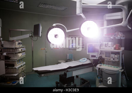 Interior view of operating room with equipment and medical devices in ...