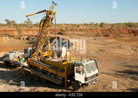RC drill rig grade control sampling on surface gold mine pit with ...