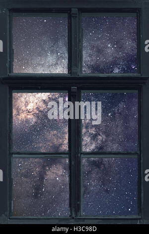 Starry night sky Window view. Milky Way Galaxy Stock Photo - Alamy