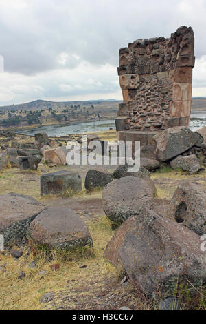 South America, Chullpas (funerary towers) in archaelolgical complex of ...
