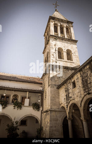 The abbey bell tower and courtyard, Krka Monastery, Krka National Park ...