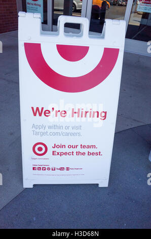 Hiring sign outside a Target store in the Soho neighborhood in New York ...